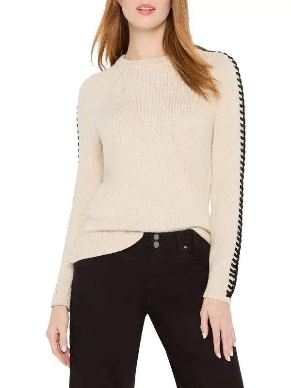 NIC+ZOE Metallic Thread Crewneck Pullover Sweater - Pale Sisal