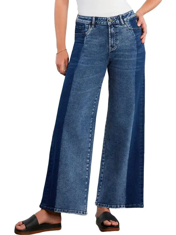 WASH LAB DENIM Relaxed Wide-leg Jeans - 2 Tone Blue
