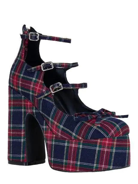 AZALEA WANG Georgina Ankle Strap Platform Pump - Plaid Multi