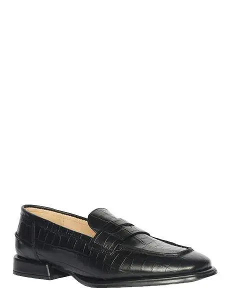 SAINT G Carla Croc Embossed Loafer - Black