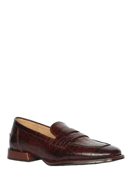 SAINT G Carla Croc Embossed Loafer - Chocolate