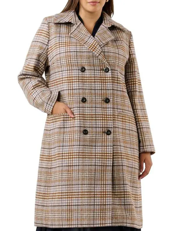 ESTELLE Frostfall Checked Double-breasted Coat - Frosted Cocoa