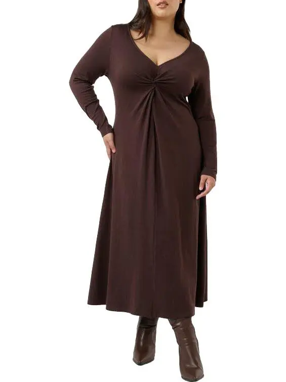 ESTELLE Equinox Long Sleeve A-line Dress - Cocoa