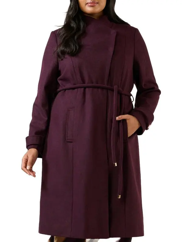 ESTELLE Belted Longline Coat - Plum