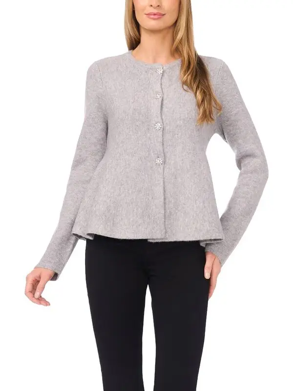 CECE DUPRAZ Peplum Cardigan - Light Heather Grey