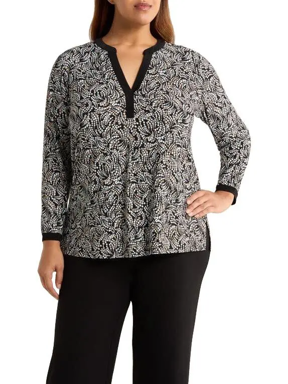 Anne Klein Printed Split Neck Tunic - Anne Black Mutli