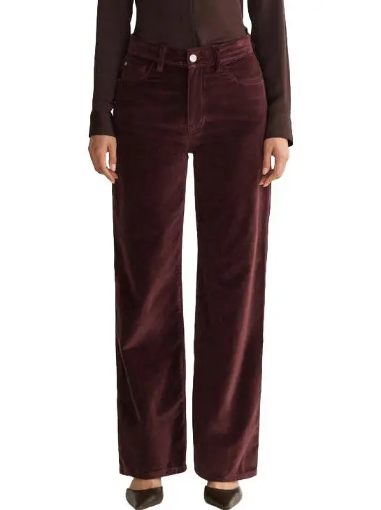 Warp + Weft High Waist Relaxed Straight Leg Velvet Pants - Oxblood