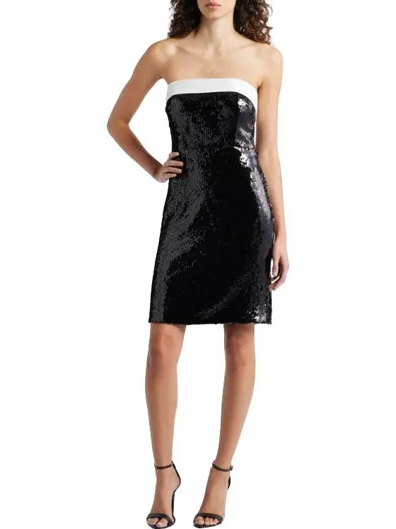 Eliza J Bow Back Sequin Strapless Dress - Ivory Black