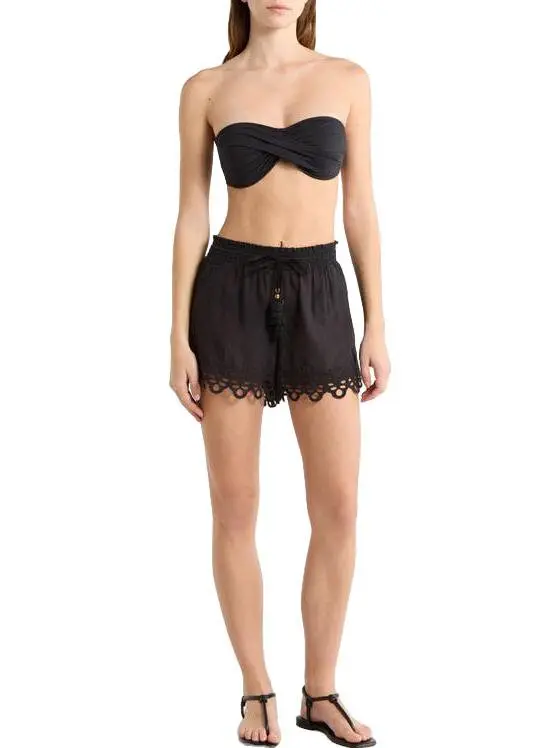 Ramy Brook Eyelet Embroidered Cotton Drawstring Shorts - Black
