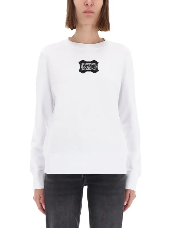Versace Sweatshirt With Baroque Logo Patch - White