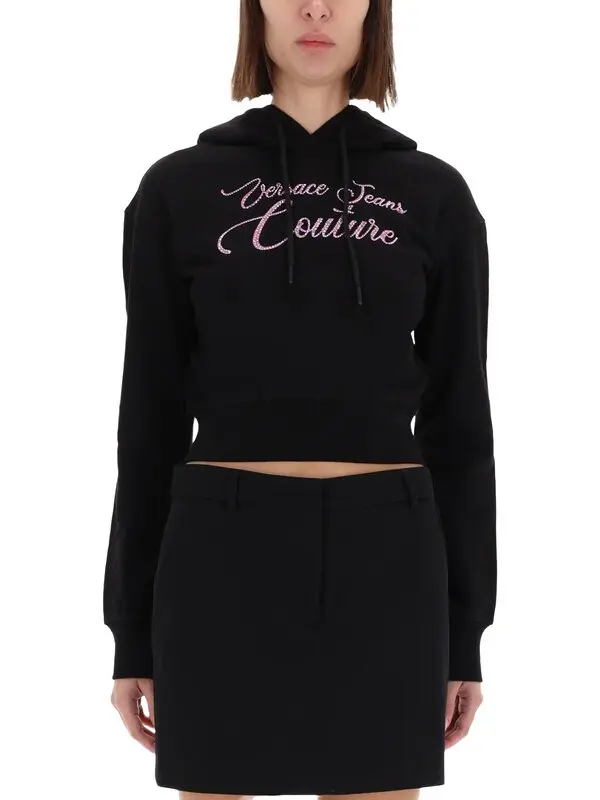 Versace Cropped Sweatshirt With Logo - Black