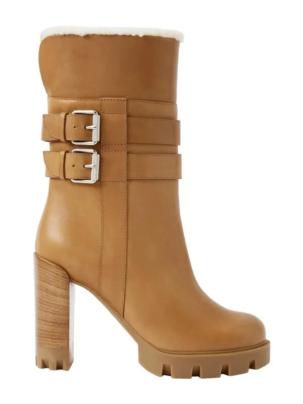 CHRISTIAN LOUBOUTIN Elisawalk 100 Buckled Leather Ankle Boots - Brown