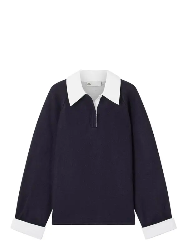 Tory Burch Wool And Cotton-blend Polo Shirt - Blue