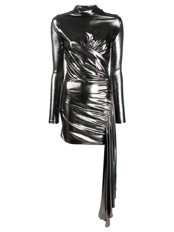Blumarine Draped Metallic Long-sleeve Dress - Grey