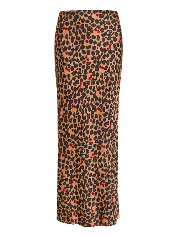 NEVER FULLY DRESSED Printed Satin Slip Skirt - Leopard