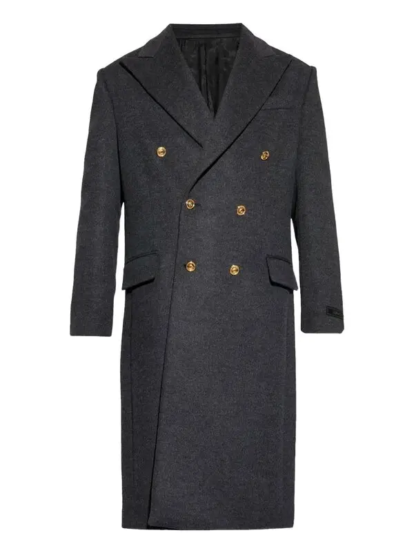 Versace Double-breasted Wool Coat With Medusa Buttons - Grey