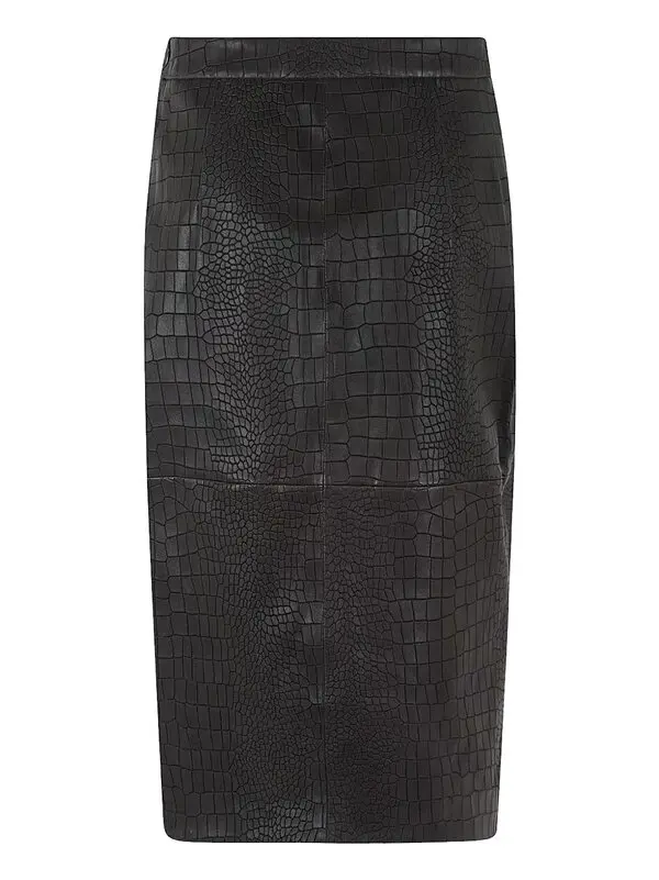 ENES Crocodile-effect Slit Midi Skirt - Black