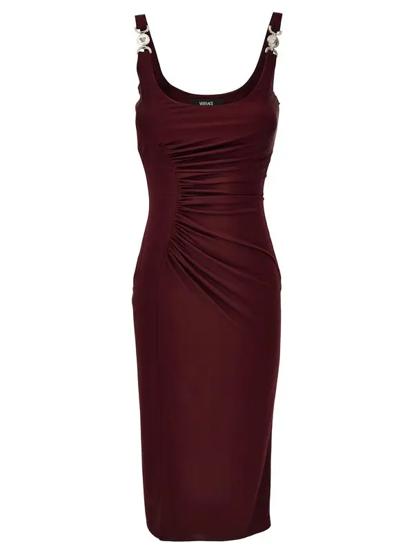 Versace Ruched Jersey Midi Tank Dress - Burgundy