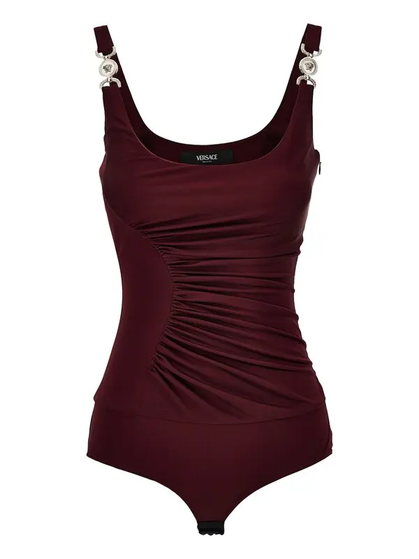 Versace Ruched Jersey Bodysuit - Burgundy