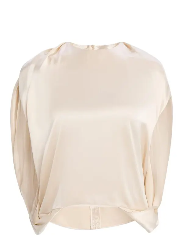 REISS Tayah Cutout Draped Silk Blouse - Champagne