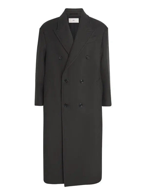Ami Virgin Wool Long Overcoat - Black