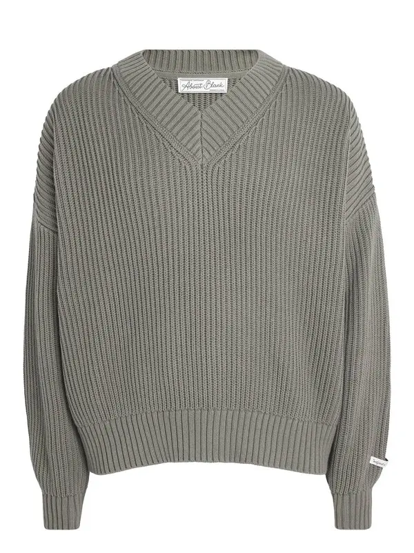 ABOUT:BLANK Cotton Rib-knit V-neck Sweater - Green