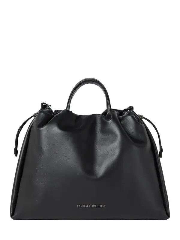 Brunello Cucinelli Leather Bucket Bag - Black