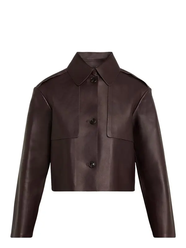 Theory Cropped Leather Trench Coat - Cacao
