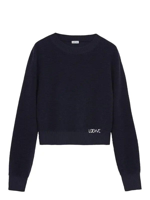 Loewe Logo Embroidered Wool Crewneck Sweater - Navy