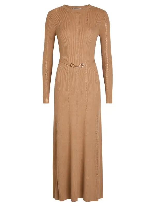 Gabriela Hearst Imagene Belted Wool Midi Dress - Camel