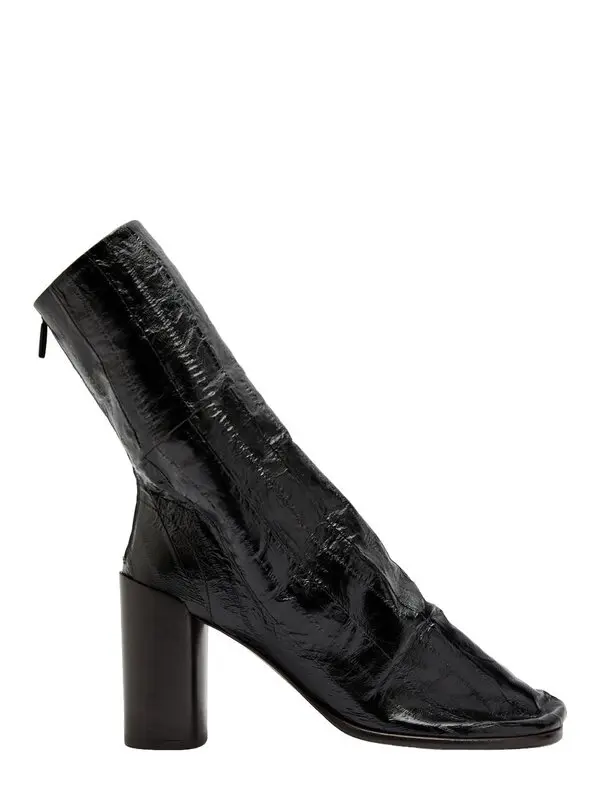 LEMAIRE Glove 90 Crinkled Glossed Leather Ankle Boots - Black