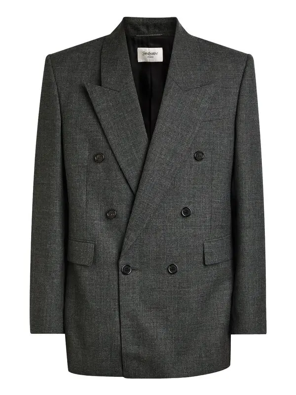 Saint Laurent Double-breasted Wool Blazer - Grey