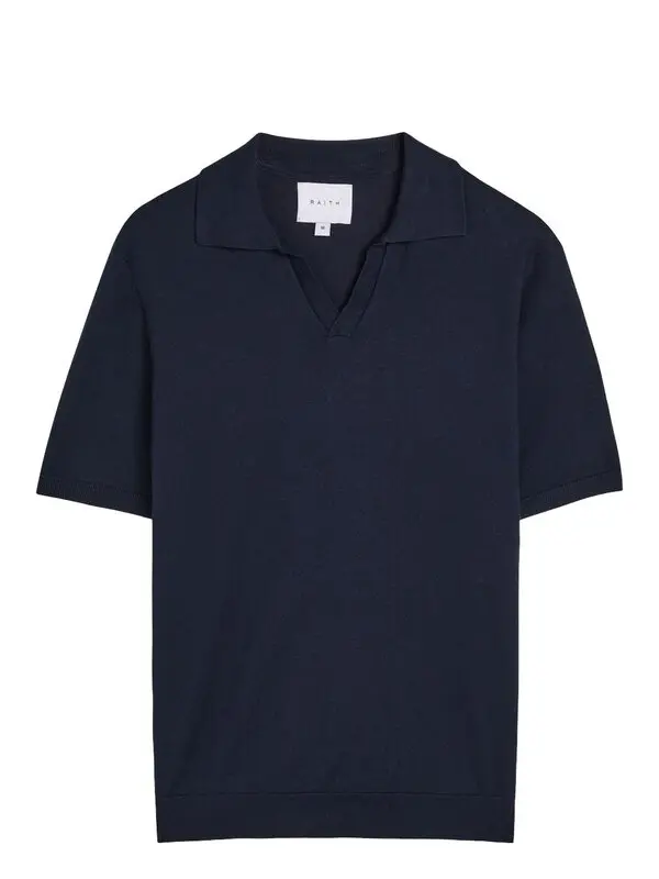 RAITH Open-collar Cotton Polo Shirt - Navy