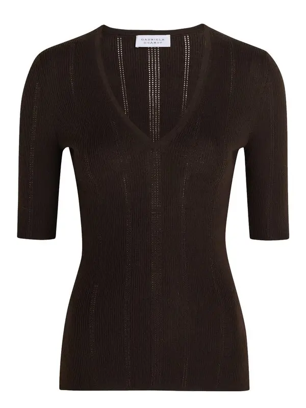 Gabriela Hearst Amari Pointelle Wool Top - Dark Brown