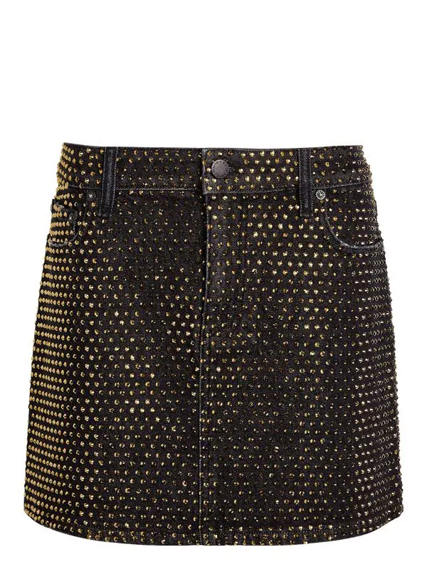 Alice + Olivia Embellished Stretch-denim Mini Skirt - Charcoal