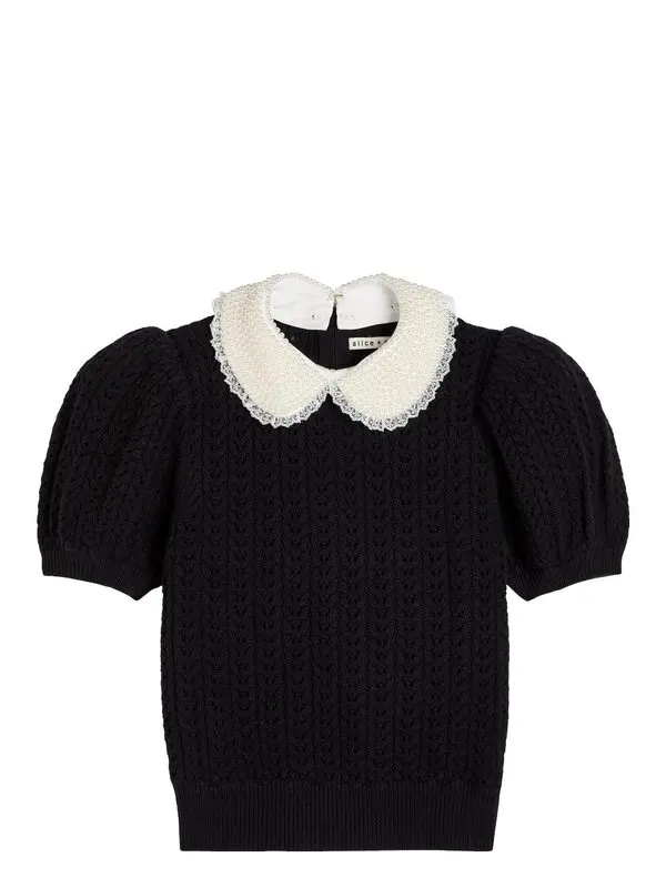 Alice + Olivia Faux Pearl-embellished Cotton-blend Top - Black