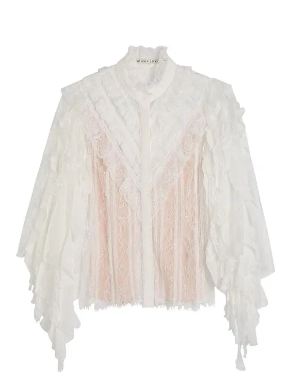 Alice + Olivia Rheba Ruffled Lace Blouse - Off White