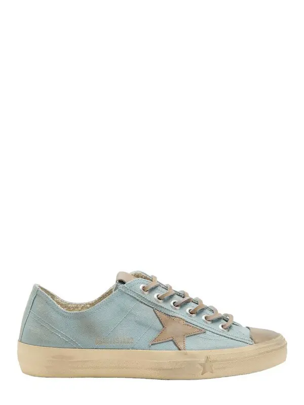 GOLDEN GOOSE V-star 2 Distressed Canvas Sneakers - Light Blue