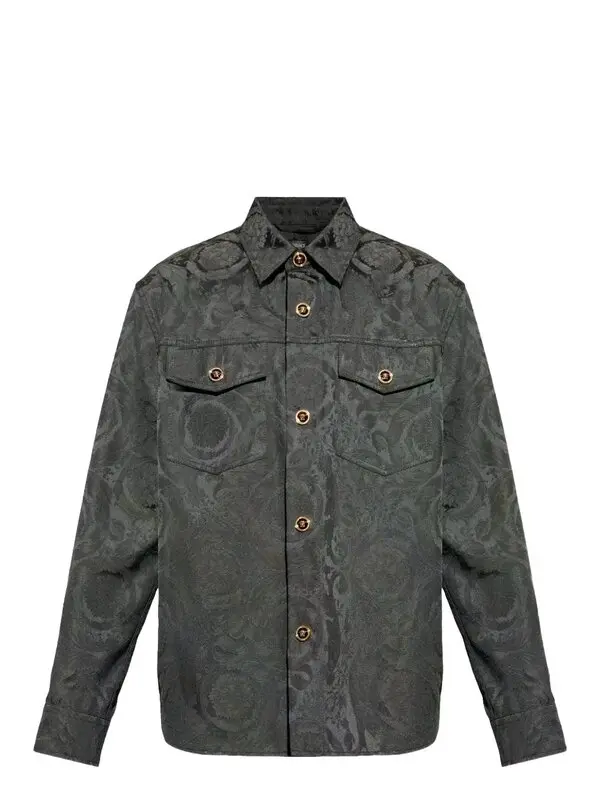 Versace Barocco-print Buttoned Overshirt - Grey