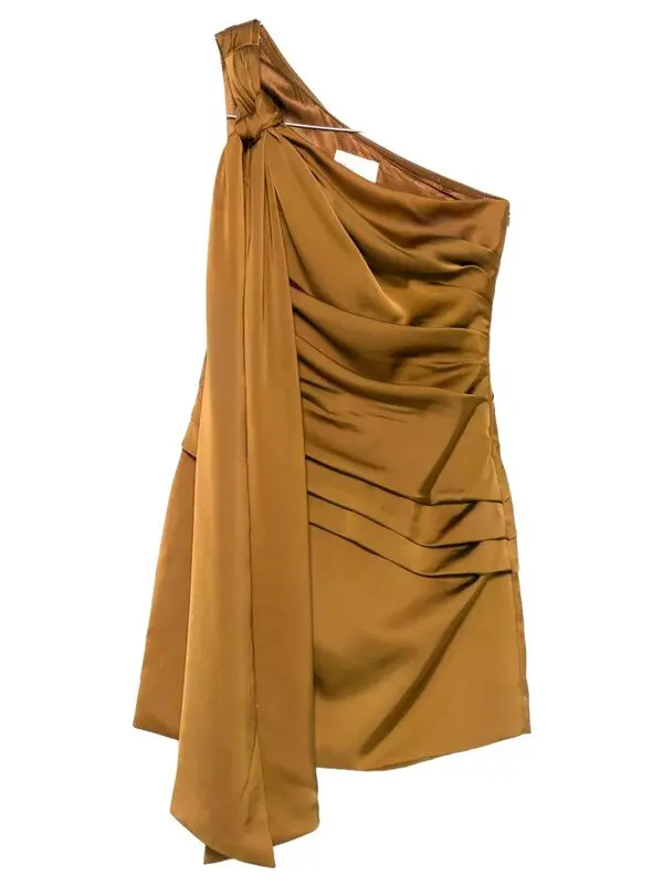 MALINA Nelly One-shoulder Draped Mini Dress - Brown