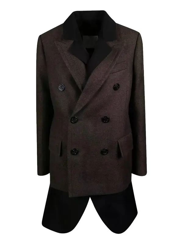 Sacai Double-breasted Wool Coat - Brown