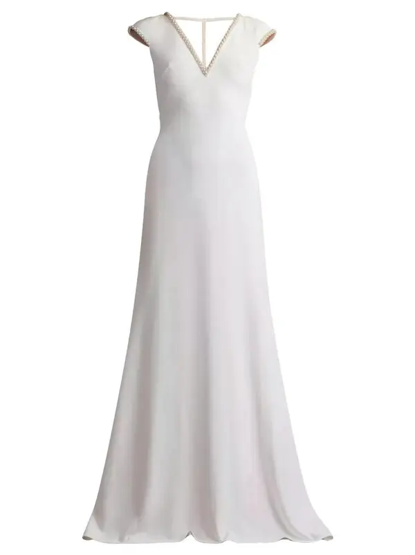 Tadashi Shoji Marcellina Beaded V-neck Maxi Dress - White