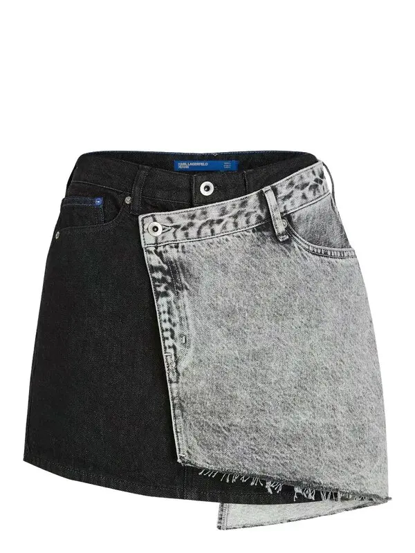 Karl Lagerfeld Asymmetric Denim Mini Skirt - Black