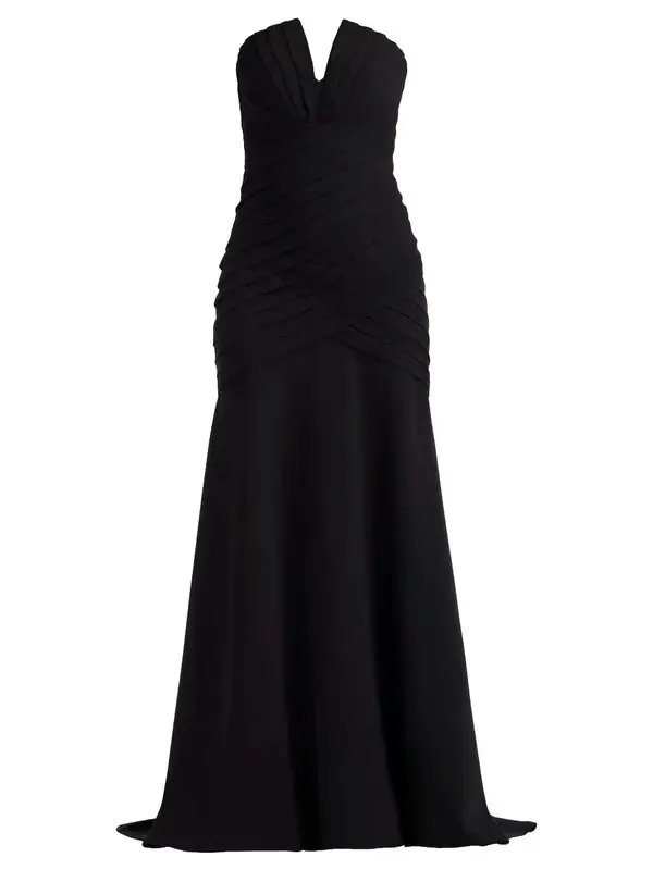Tadashi Shoji Pleated Strapless Maxi Dress - Black
