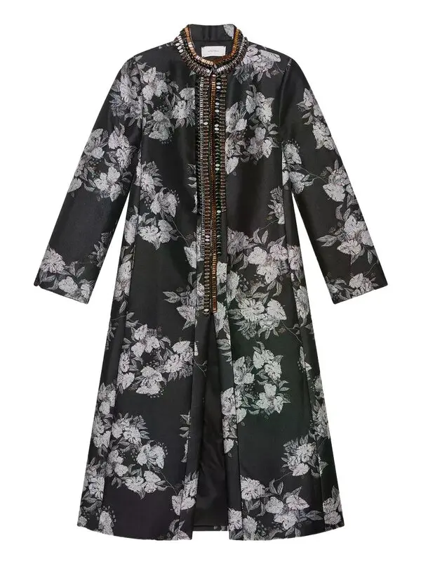 Malìparmi Floral-print Crystal-embellished Coat - Black