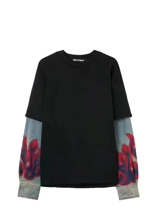 Palm Angels Flame Hybrid Long-sleeve Sweater - Black