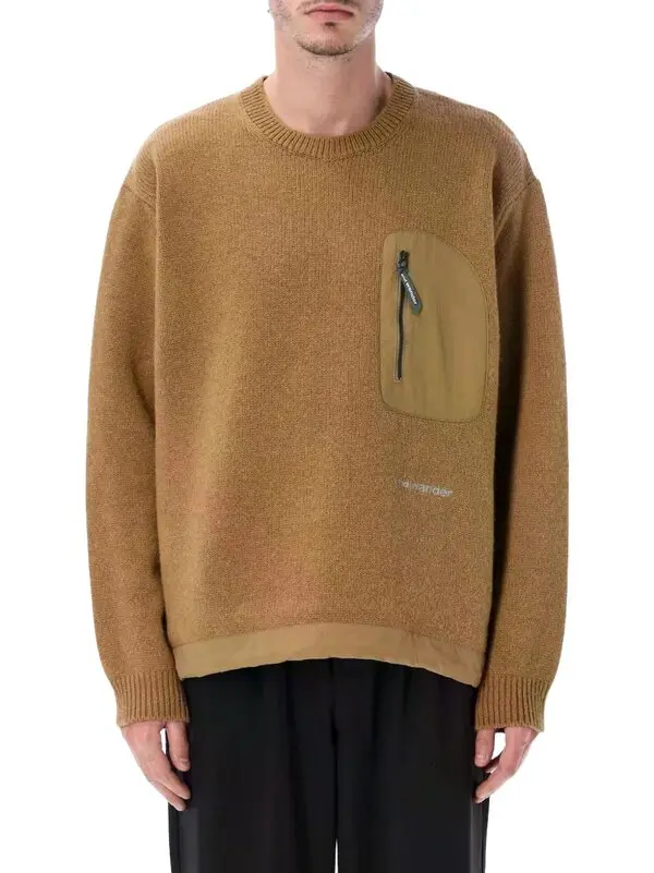 AND WANDER Zip-pocket Sweater - Brown