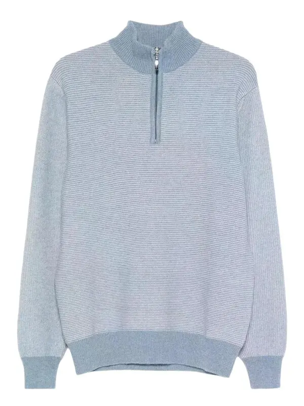 DORIANI CASHMERE Ribbed Zip Sweater - Blue