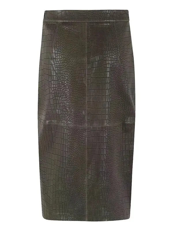 ENES Crocodile-effect Slit Skirt - Brown