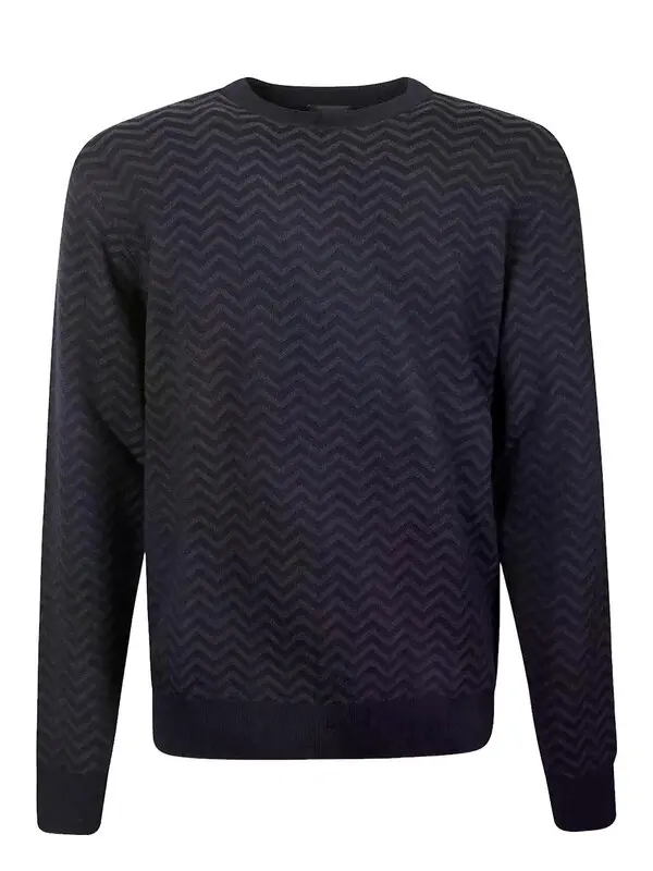 Giorgio Armani Crew-neck Chevron-pattern Sweater - Black
